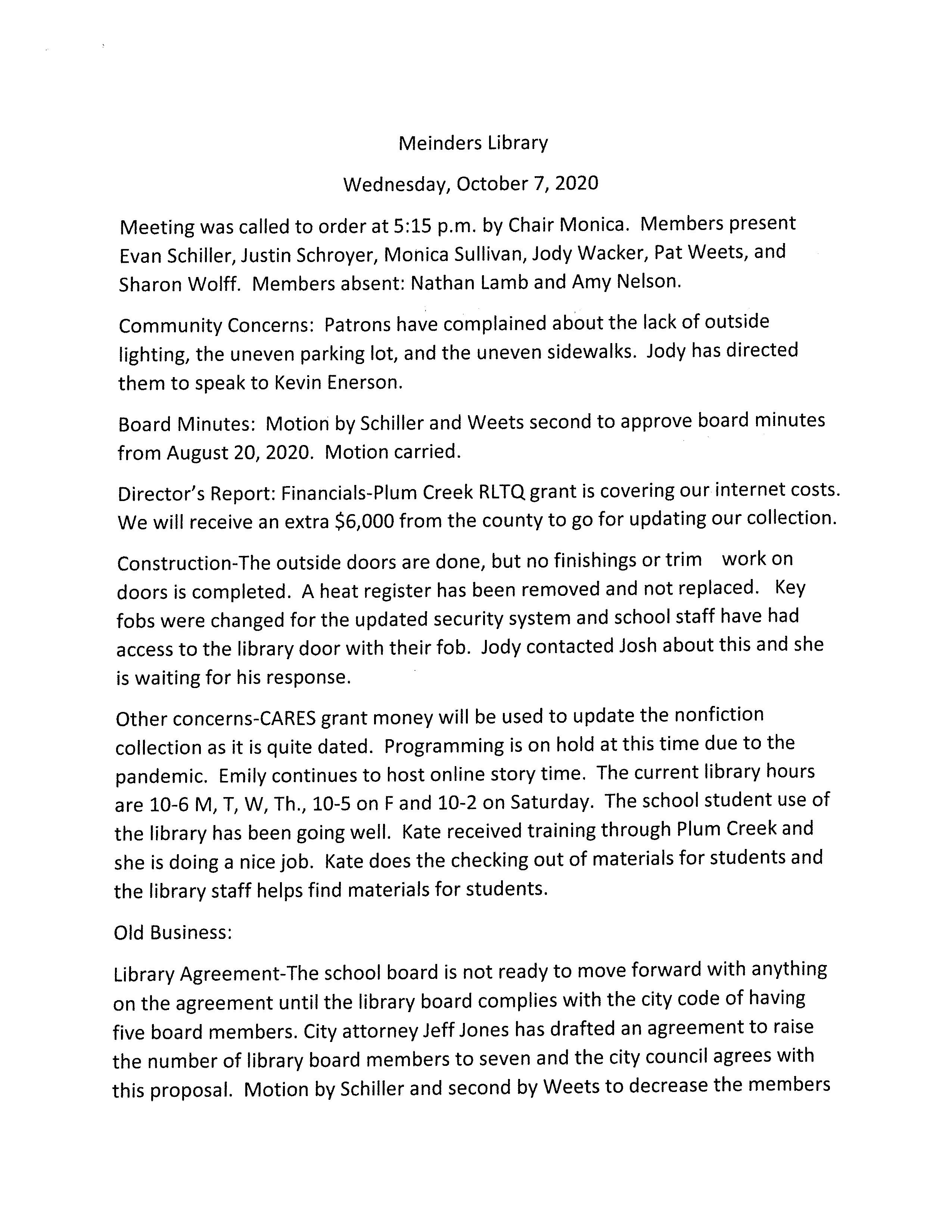 October 2020 – Meinders Community Library